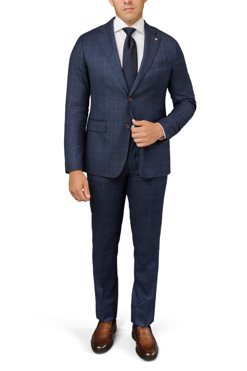 Navy Plaid Suit by Gerald